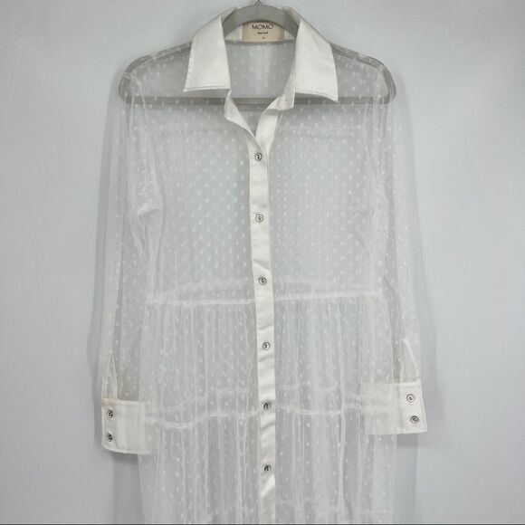 momo | Dresses | Momo New York Mesh Maxi Dress Tired Ruffle Gathering ...